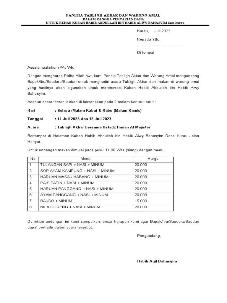 Panitia Tabligh Akbar Dan Warung Amal | PDF