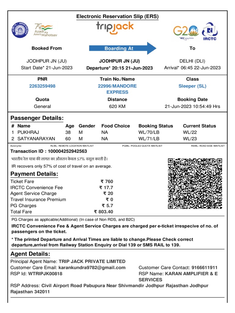 Passenger Details:: Electronic Reservation Slip (ERS) | PDF | Identity ...