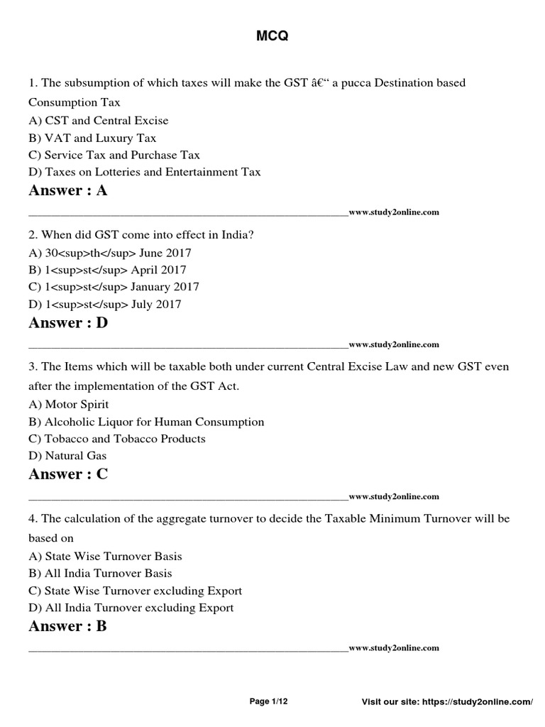 GST mcq3 | PDF | Finance & Money Management