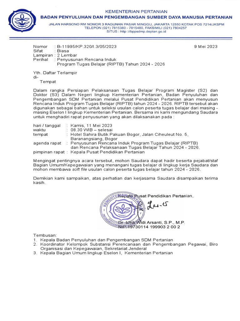 Surat Undangan Rapat Penyusunan RIPTB 2024 - 2026 | PDF