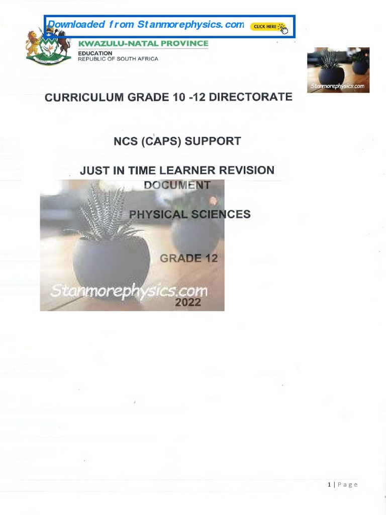 Physical Science Grade 12 JIT Learner Revision 2022 | PDF