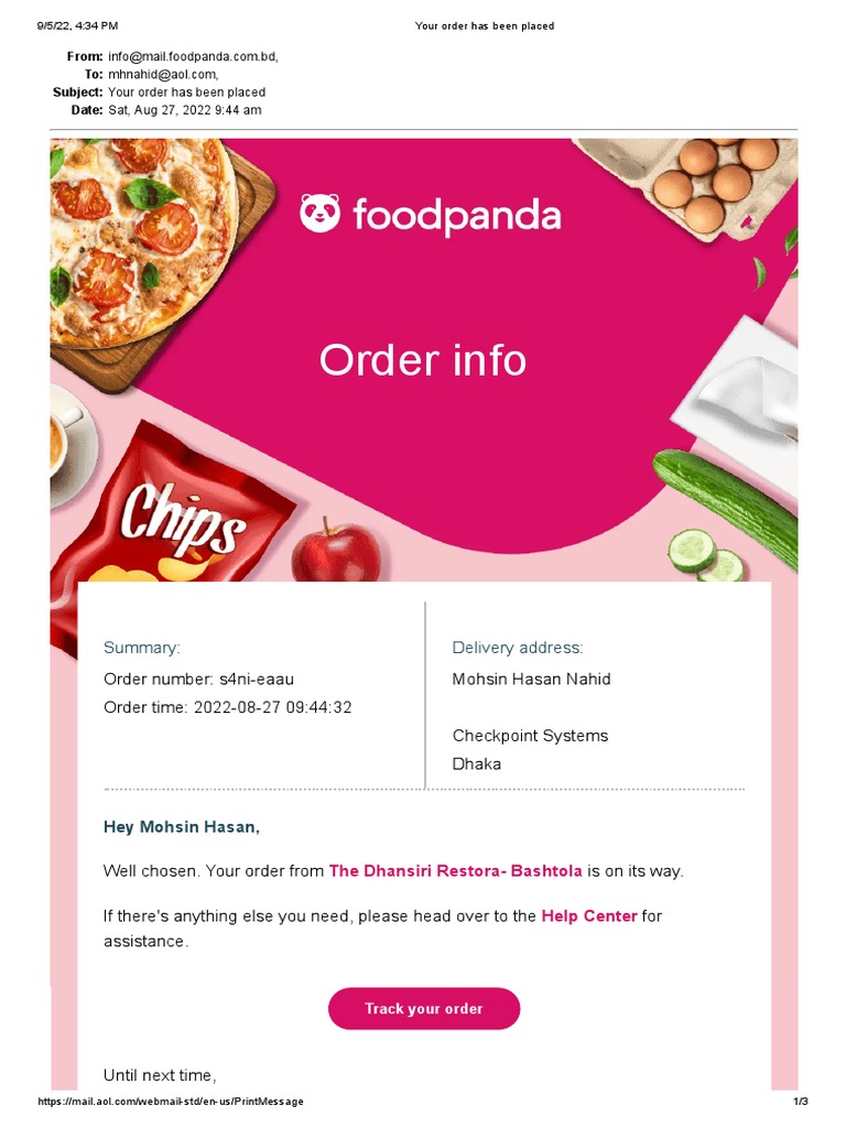 FoodPanda Bill 1 | PDF