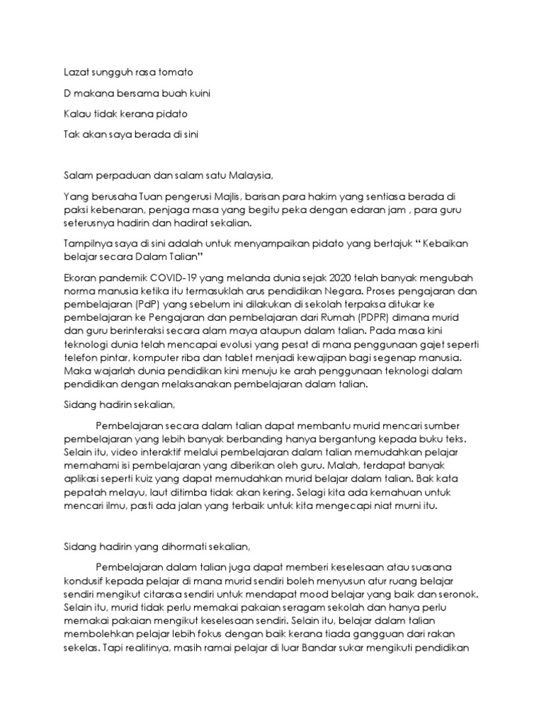 SKrip Pidato - Kebaikan Belajar Secara DalamTalian | PDF