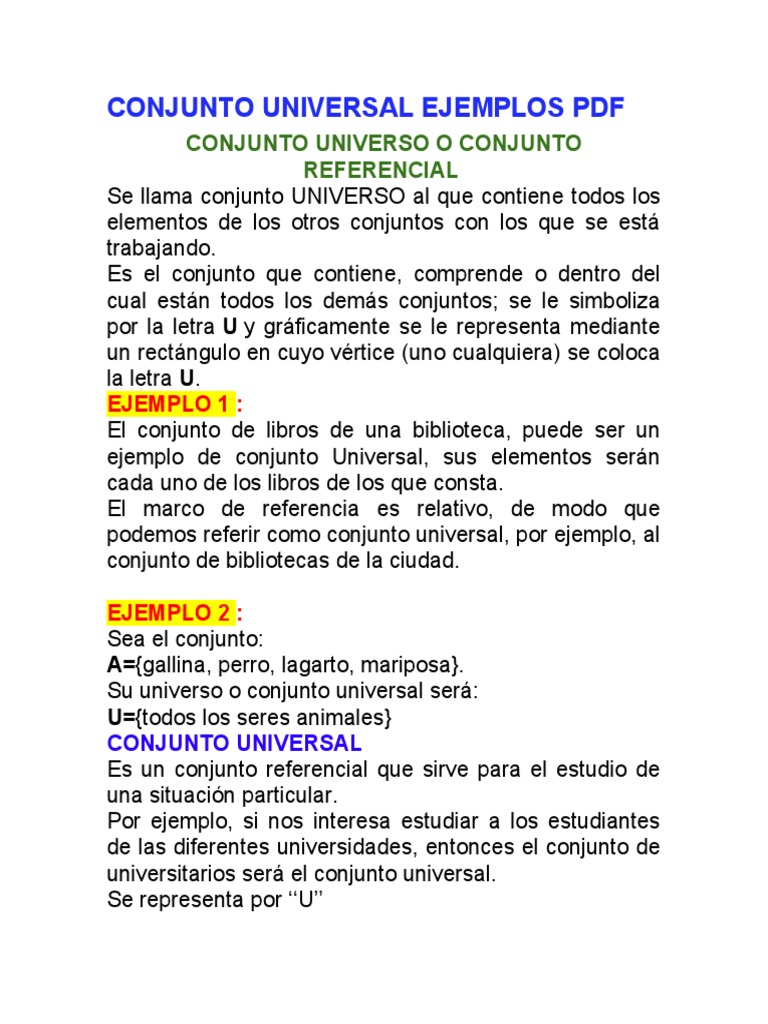 Conjunto Universal Ejemplos PDF | PDF