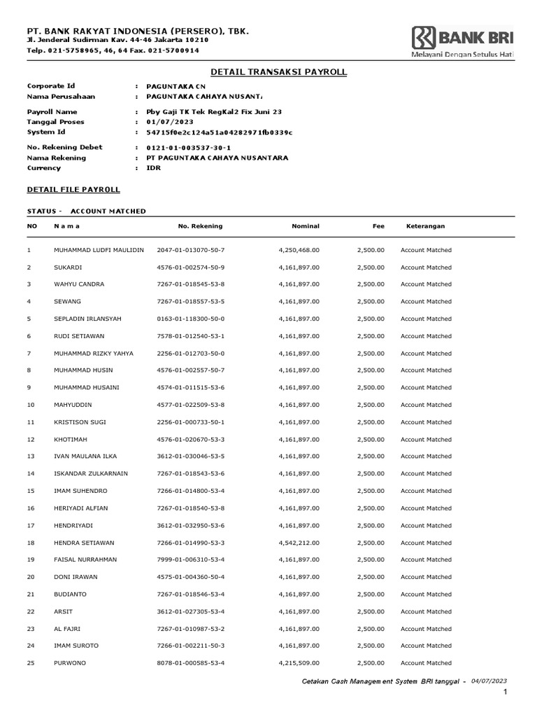 PayrollRecord PAGUNTAKA CN Pby Gaji TK Tek RegKal2 Fix Juni 23 45111.3925913194(1) | PDF