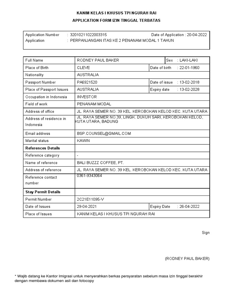 Stay Permit Application Form | PDF