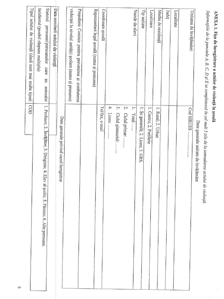 Model - Fisa de Inregistrare Acte Violenta | PDF