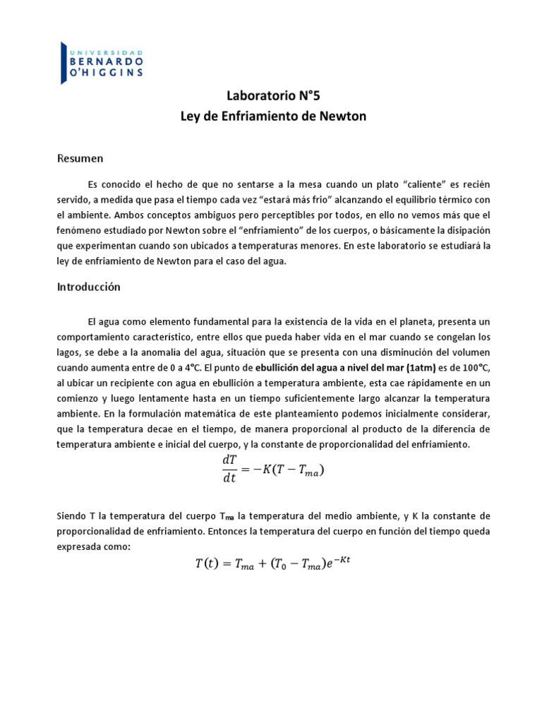 Lab. Ley de Enfriamiento de Newton | PDF | Temperatura | Agua