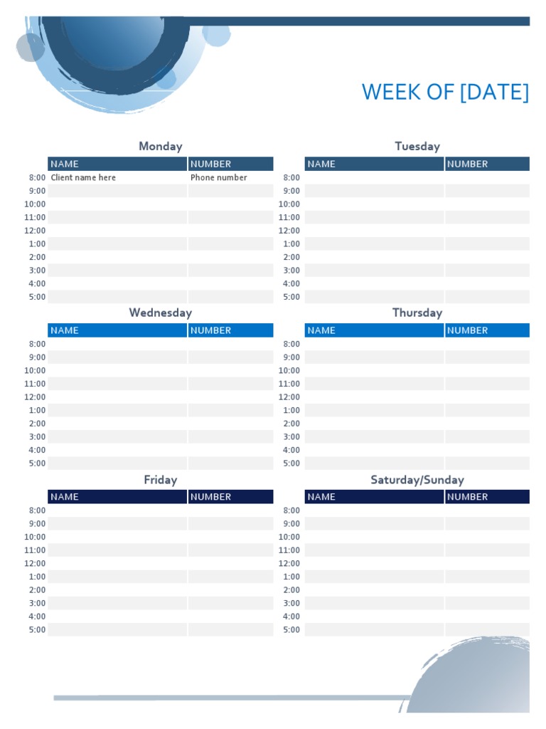 Weekly Appointment Schedule Template | PDF