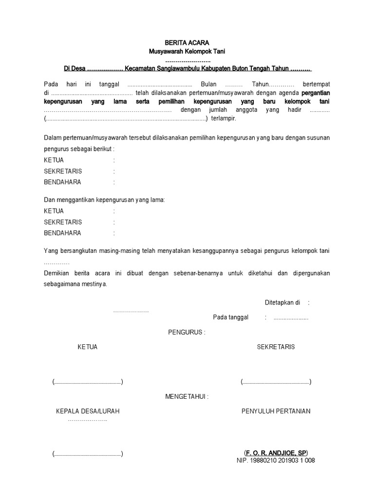 Berita Acara Pergantian Kepengurusan Kelompok Tani | PDF