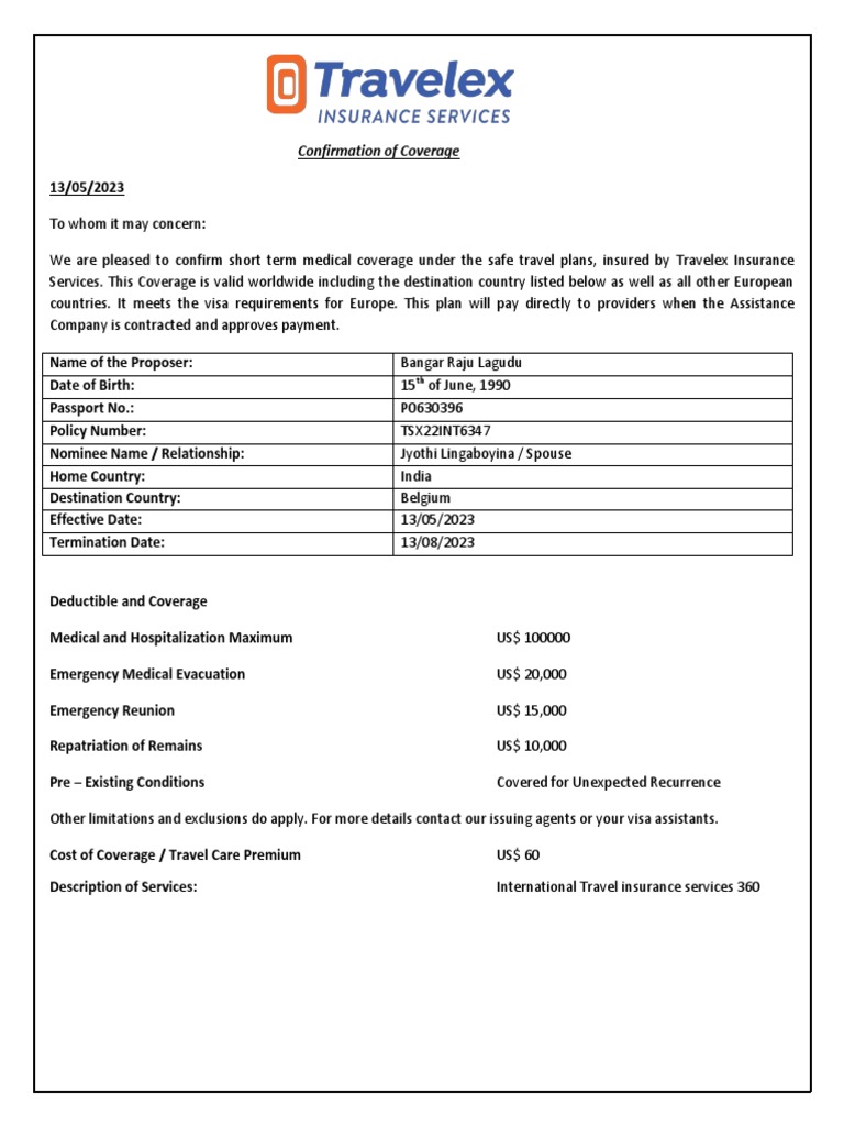 Confirmation of Coverage $60 (Bangar Raju Lagudu) | PDF | Office Of ...