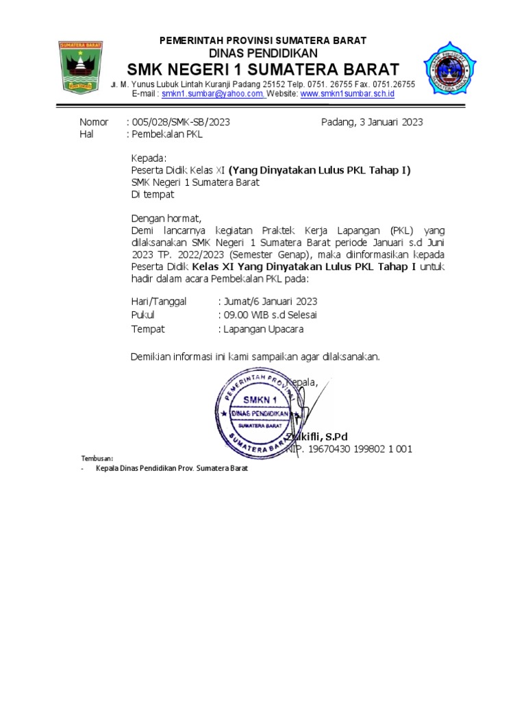 Undangan Pembekalan PKL 2023 | PDF