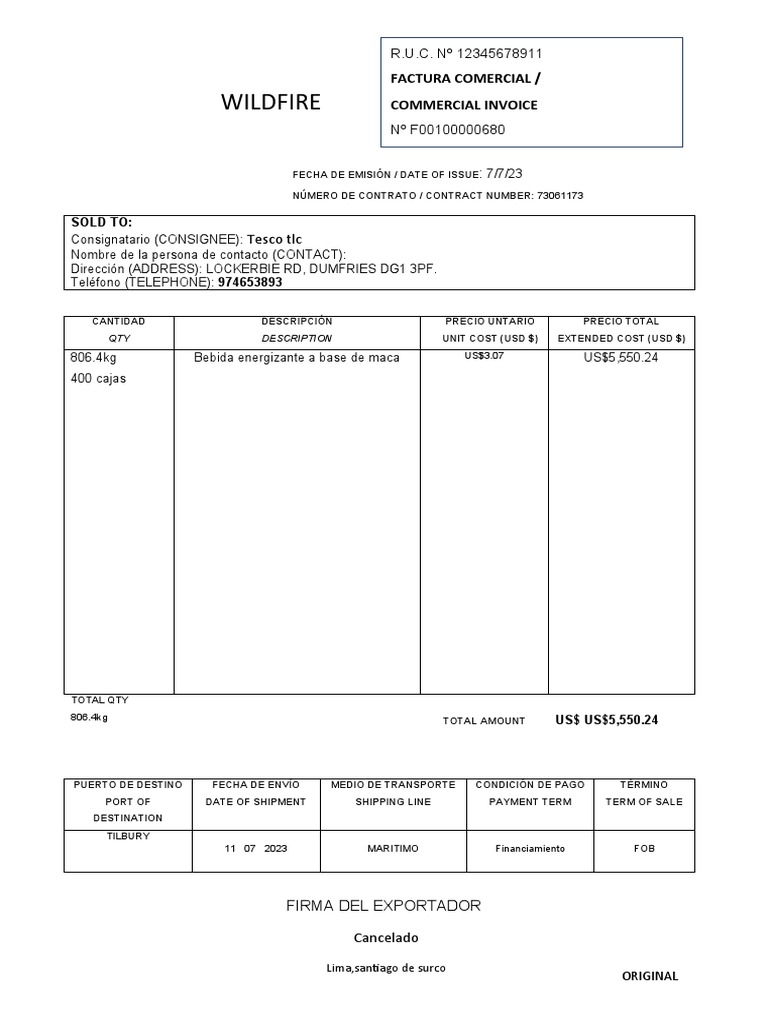 Formatos Vacíos de Factura y Lista de Empaque | PDF
