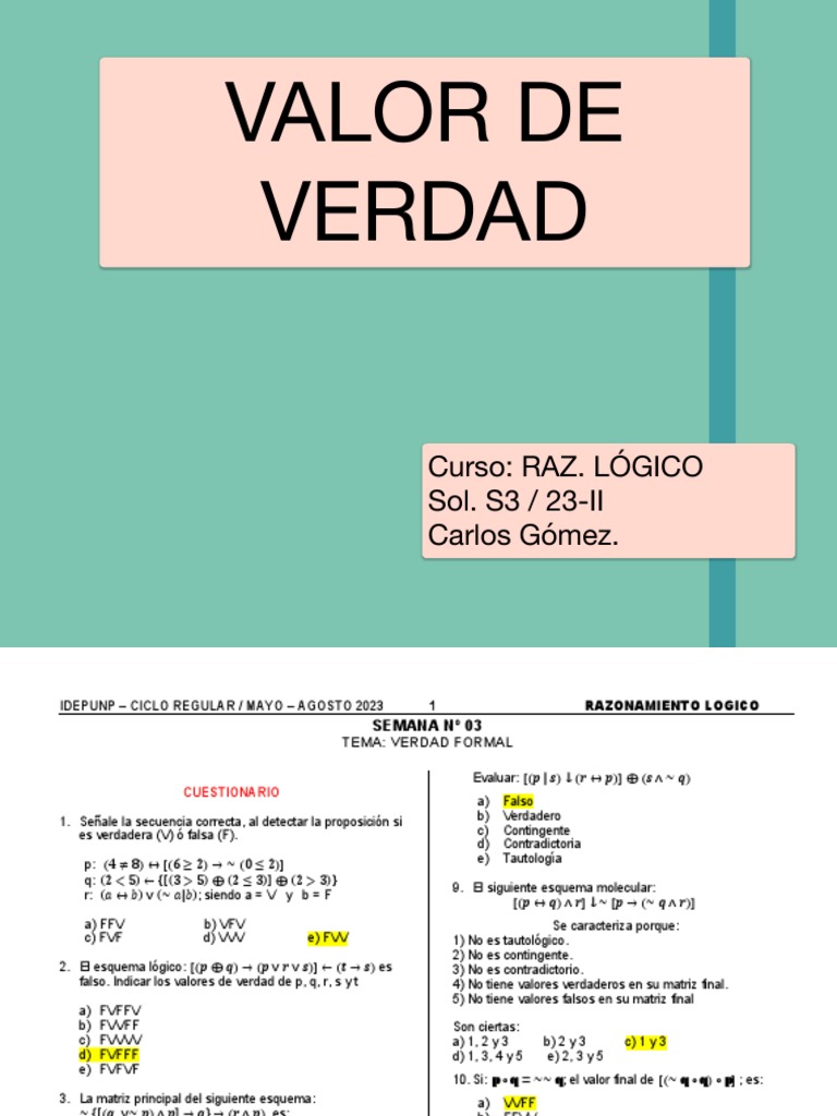 Sol s3 - 23-II Valor de Verdad | PDF | Proposición | Gramática