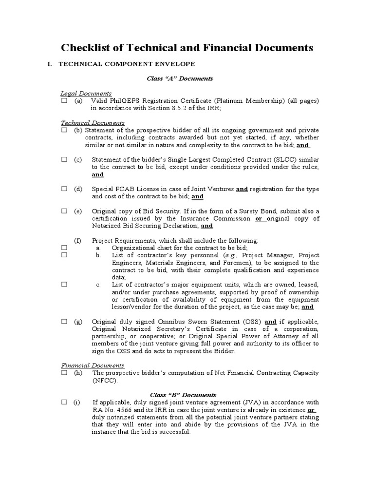 Checklist of Technical and Financial Documents | PDF | Lease | Joint ...