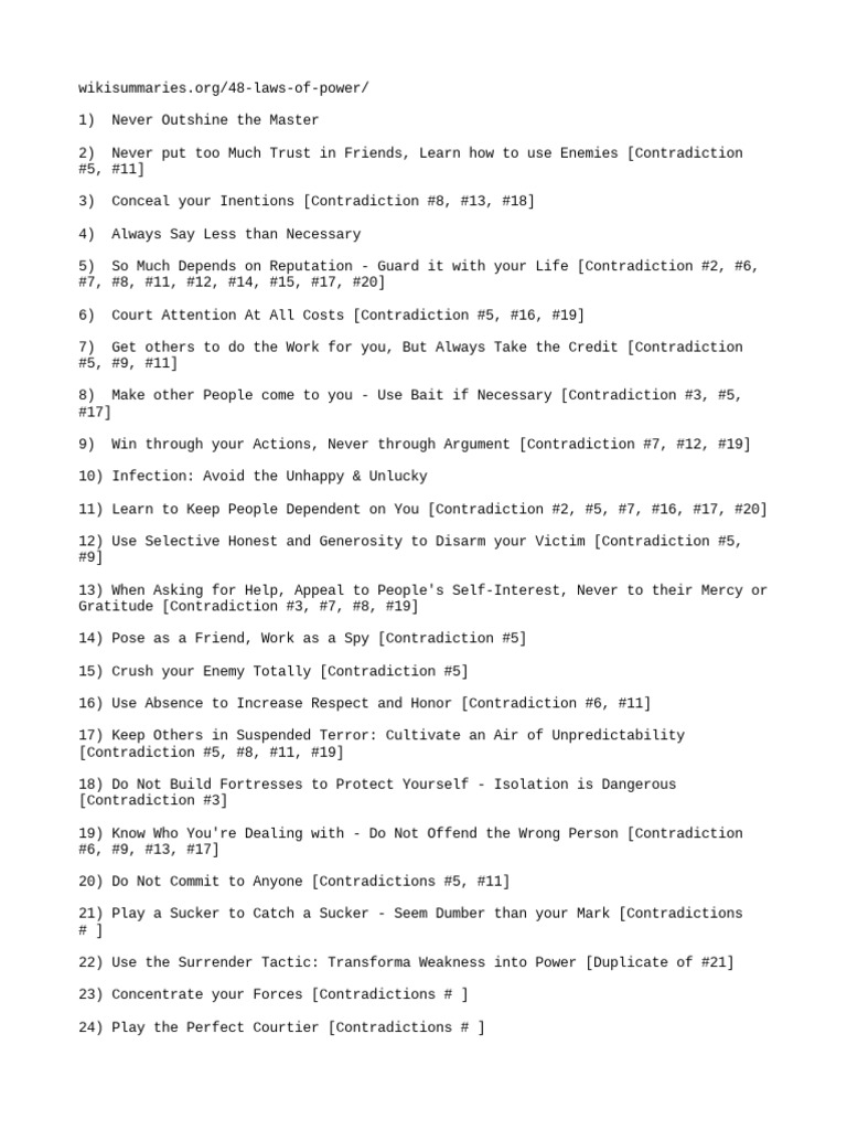 48 Laws of Power With Contradiction Annotations | PDF