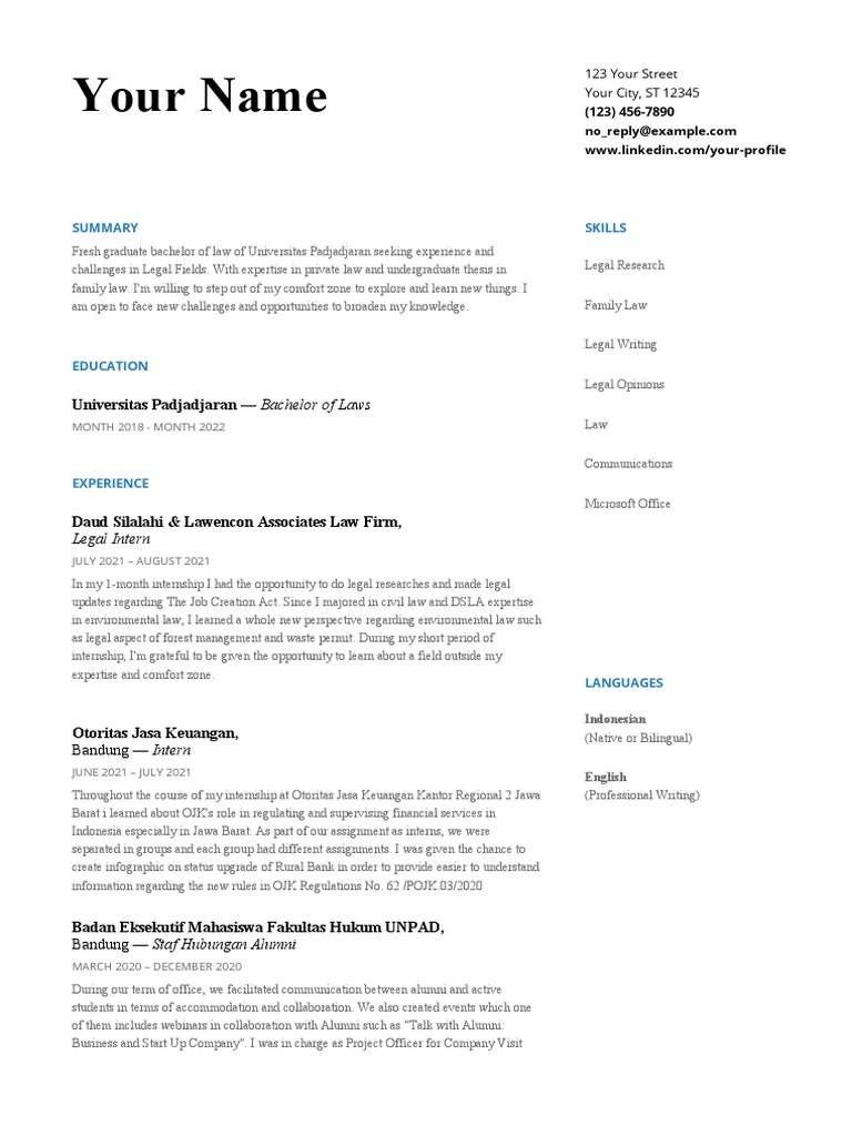 Contoh CV Mahasiswa Hukum - Legal | PDF