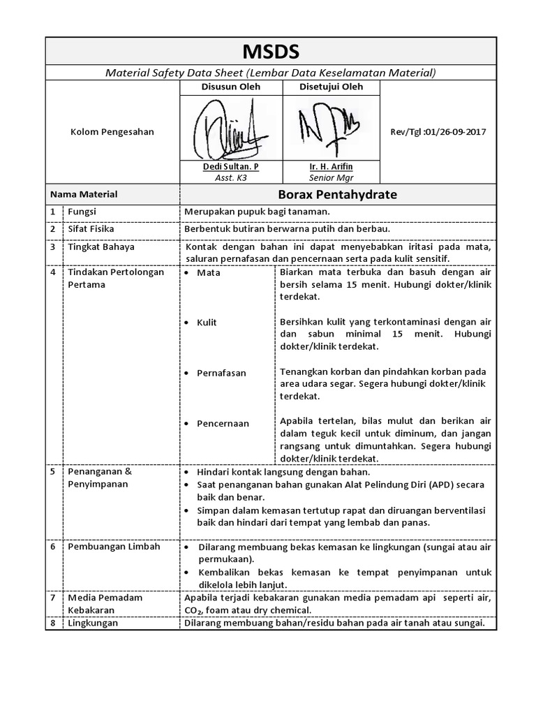 MSDS Borax Pentahydrate | PDF