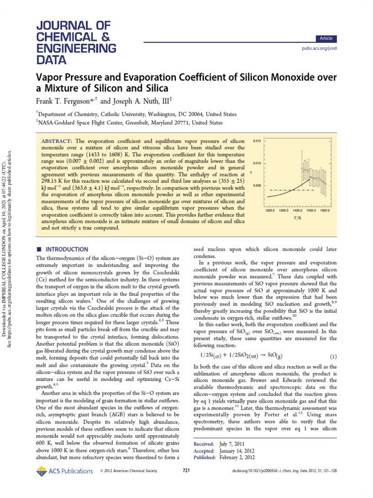 2012-Vapor Pressure and Evaporation Coefficient of Silicon Monoxide ...