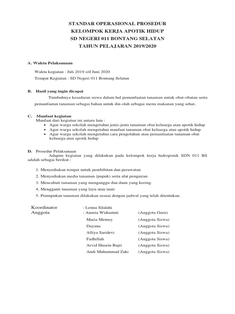SOP Pokja Apotik Hidup | PDF