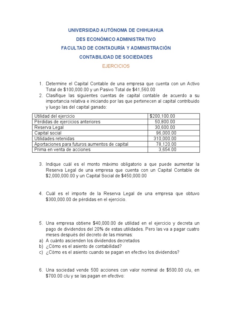 Ejercicios Capital Contable | PDF | Contabilidad | Dividendo