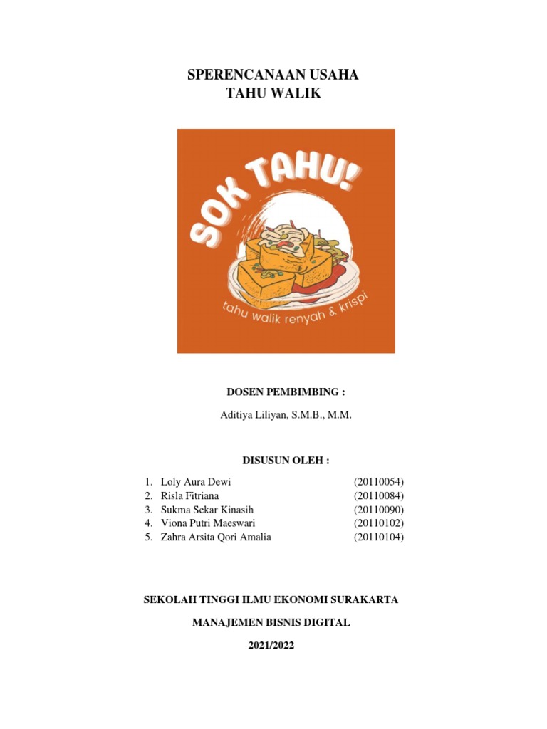 Perencanaan Usaha Tahu Walik - Sok Tahu | PDF