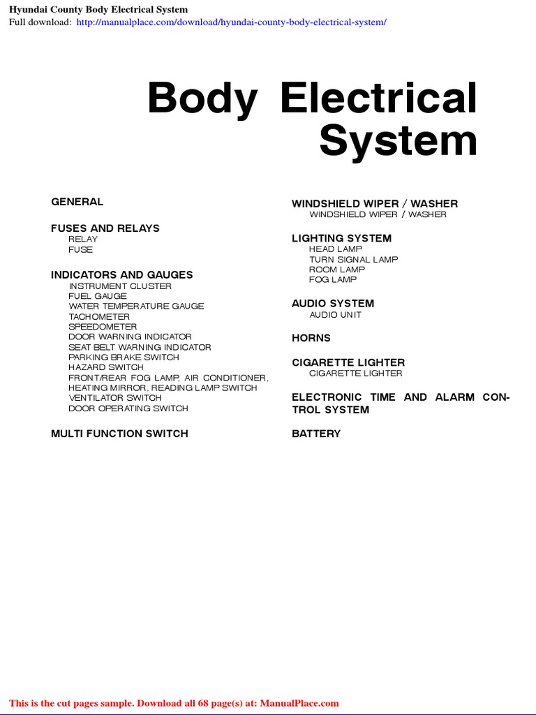 Hyundai County Body Electrical System | PDF | Electrical Connector | Switch