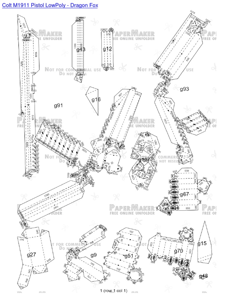 Colt M1911 Pistol LowPoly - Dragon Fox - papercraft-maker.com | PDF