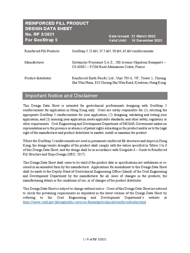 Reinforced Earth Consultant Data Sheet | PDF