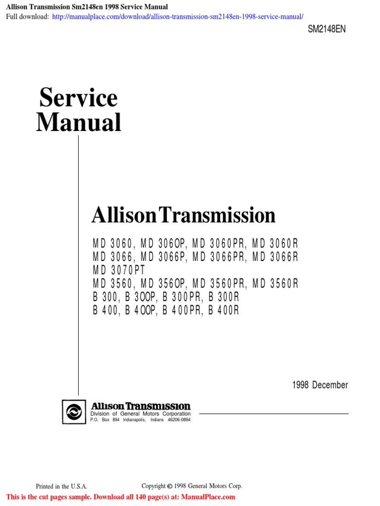 Allison MD/B 300/B 400 Service Manual | PDF | Clutch | Equipment