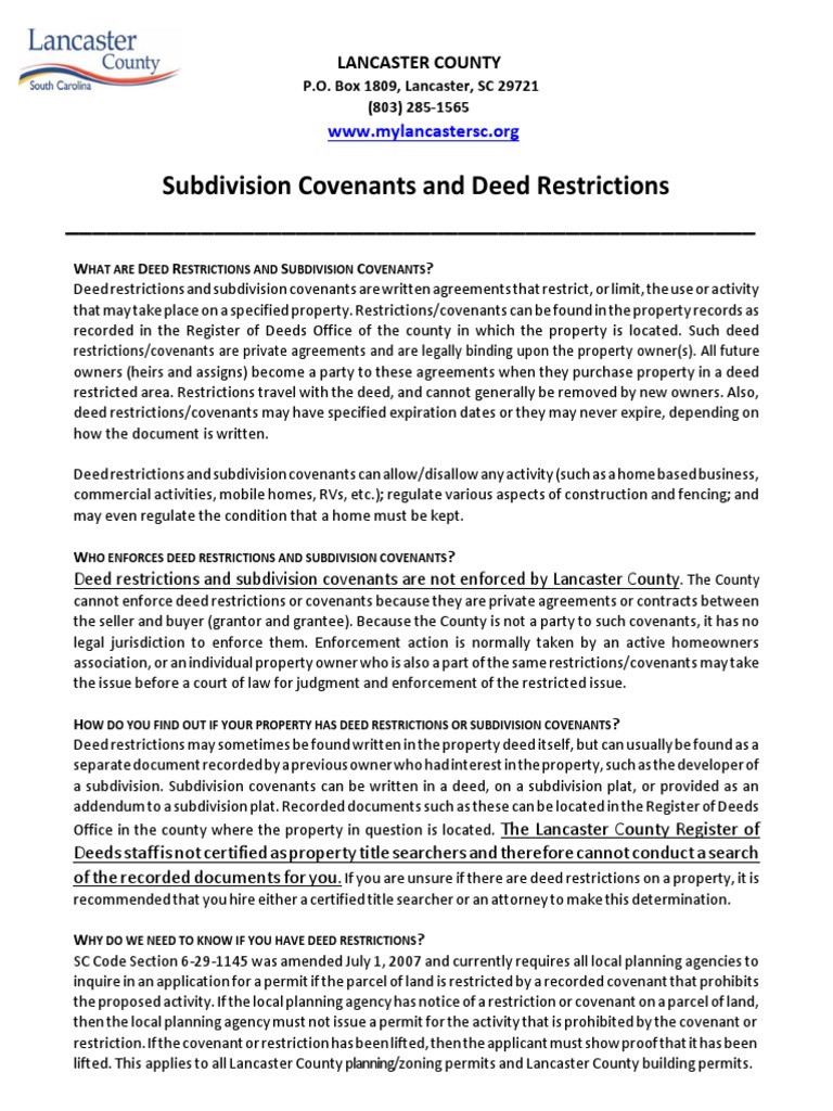Covenants and Deed Restrictions | PDF