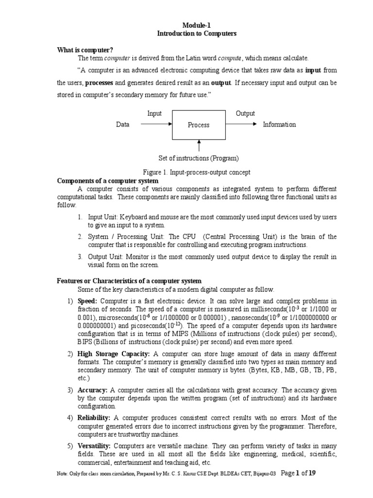 Cps Module1 Notes By Chidanand S Kusur Cse Dept Pdf Printer Computing Computer Data Storage