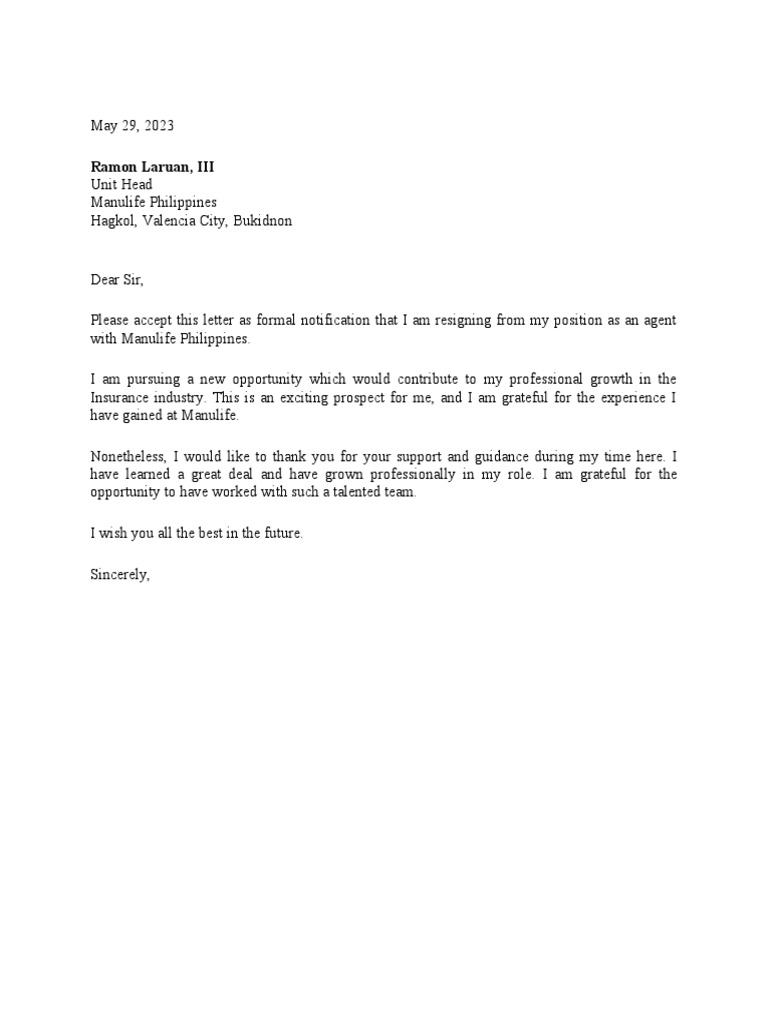 Resignation Letter | PDF