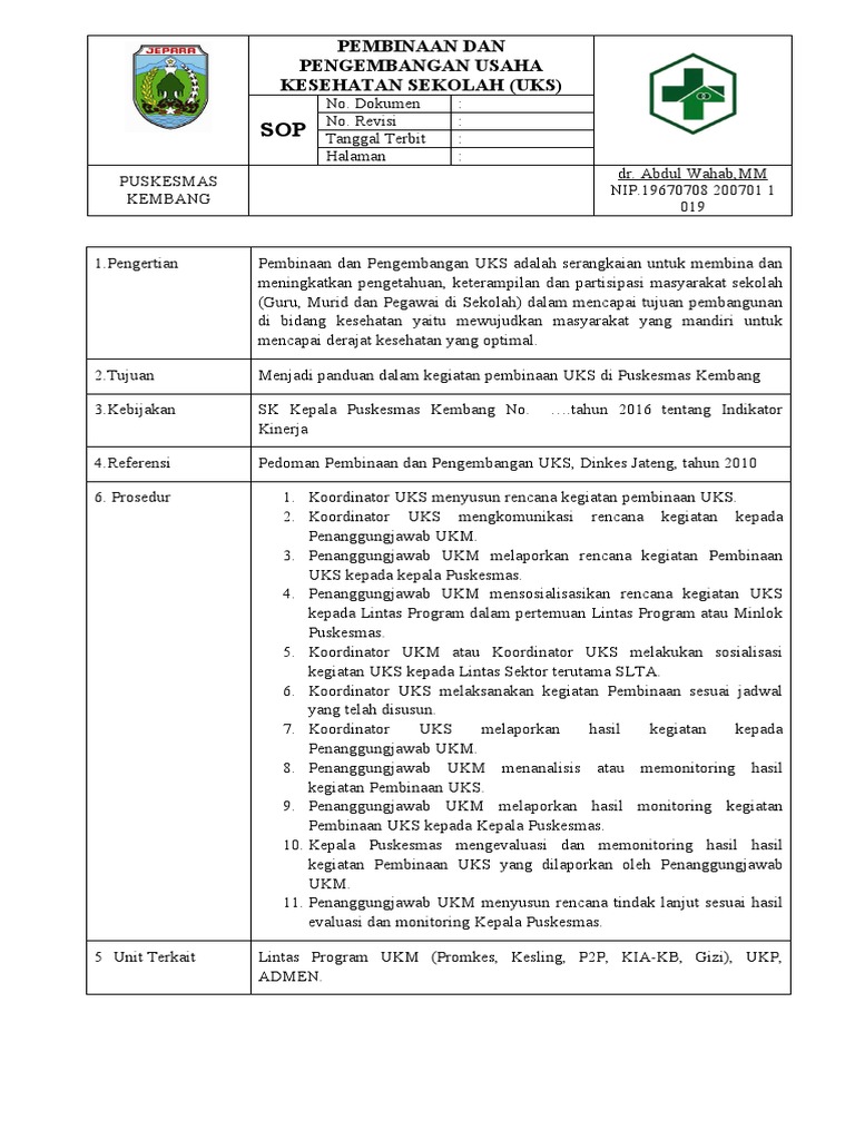 Sop Pembinaan Uks | PDF | Kesehatan Holistik