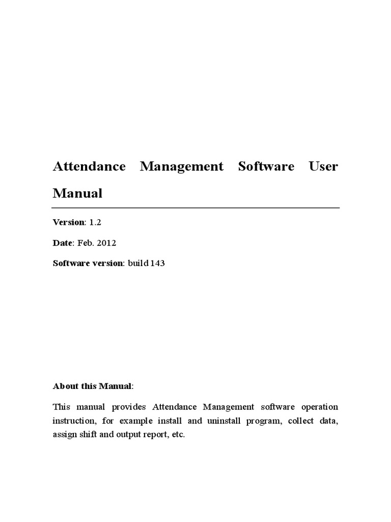 Attendance Management Software User ManualV1.2 | PDF | Installation (Computer Programs) | Button ...