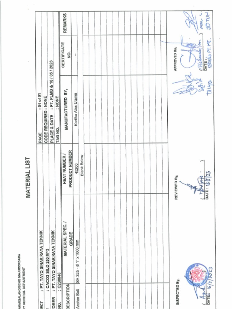 Report Inspection Anchor Bolt | PDF Report Inspection Anchor Bolt | PDF