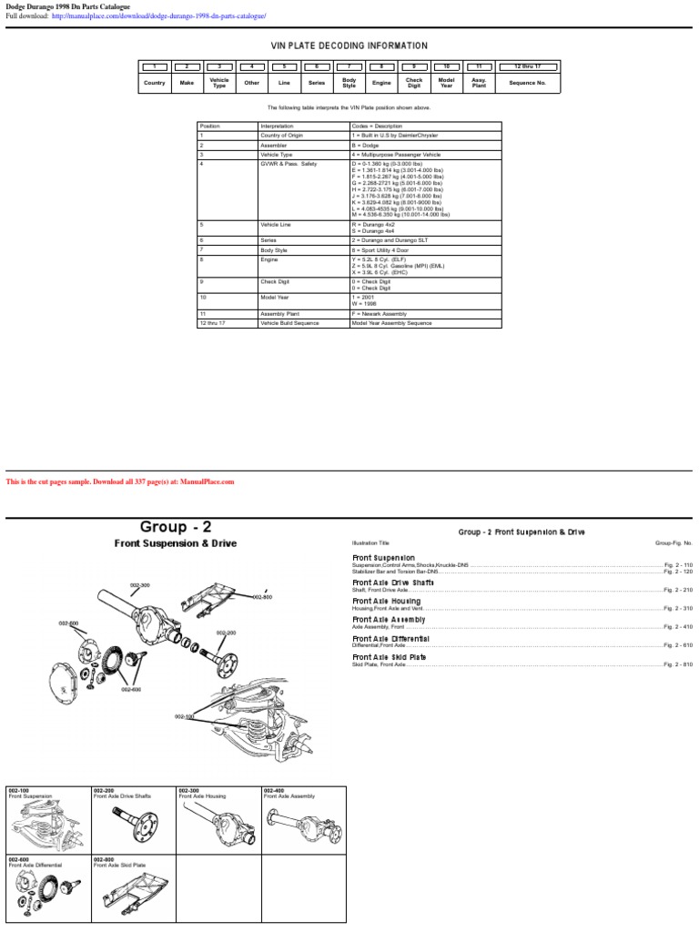 1998 Dodge Durango Parts Catalog | PDF | Axle | Vehicles