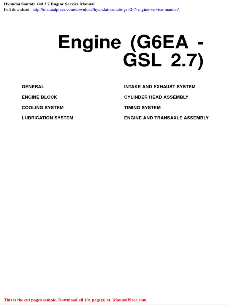 Hyundai Santafe GSL 2 7 Engine Service Manual | PDF | Technology ...