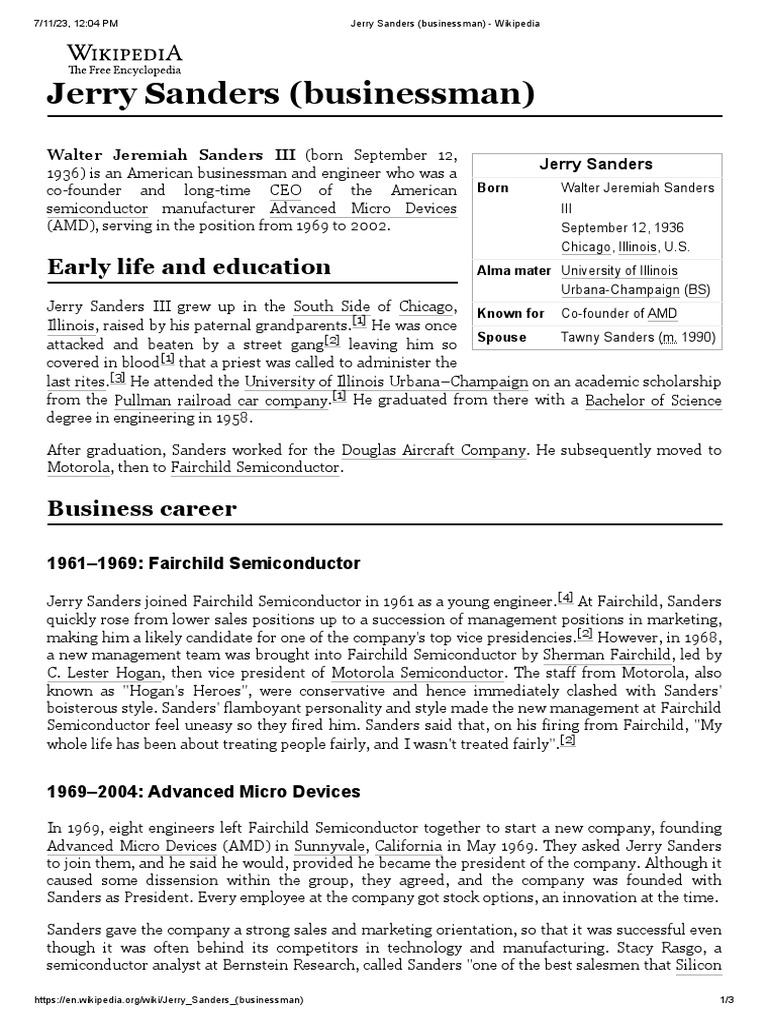 Jerry Sanders: AMD Co-Founder Profile | PDF | Digital Electronics ...