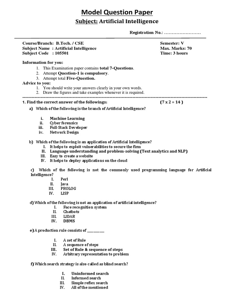 AI Model Question Paper | PDF | Artificial Intelligence | Intelligence (AI) & Semantics
