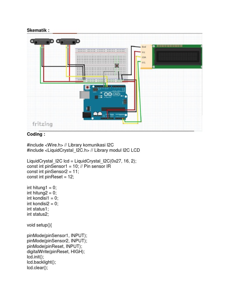 Visitor Counter 2 Sensor Skematik Dan Coding | PDF