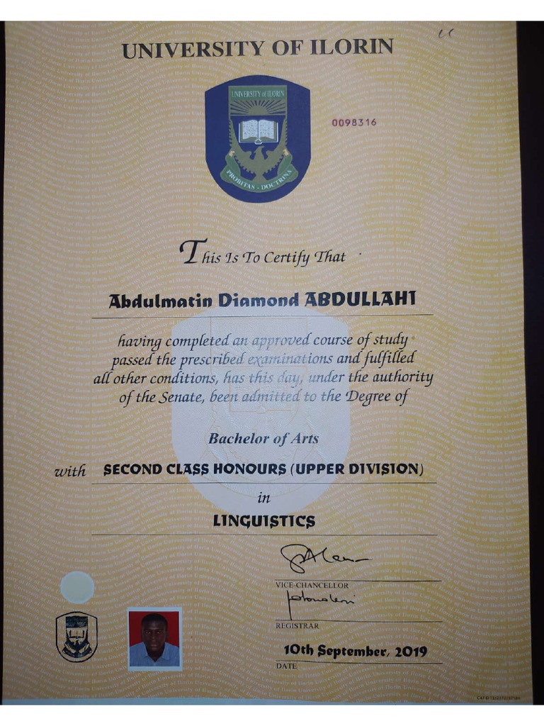 Abdullahi, Diamond Abdulmatin - B.A Certificate | PDF
