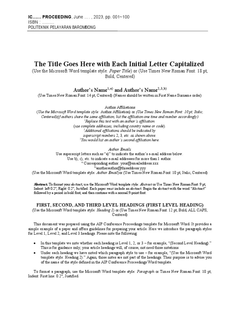 The Title Goes Here With Each Initial Letter Capitalized: Author's Name ...