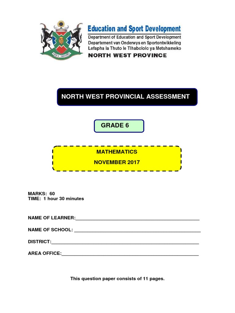 Grade 6 Mathematics November 2017 | PDF | Pattern | Mathematics