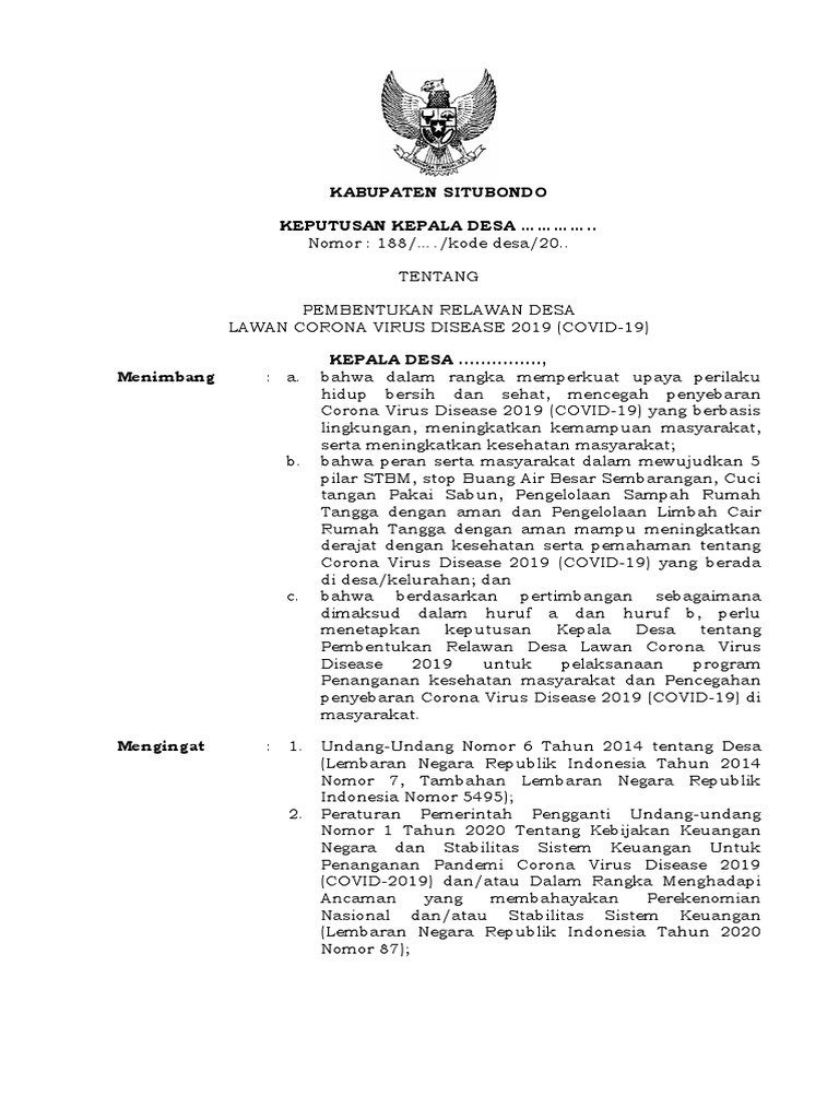 25. Contoh SK Relawan Desa (Covid-19) | PDF