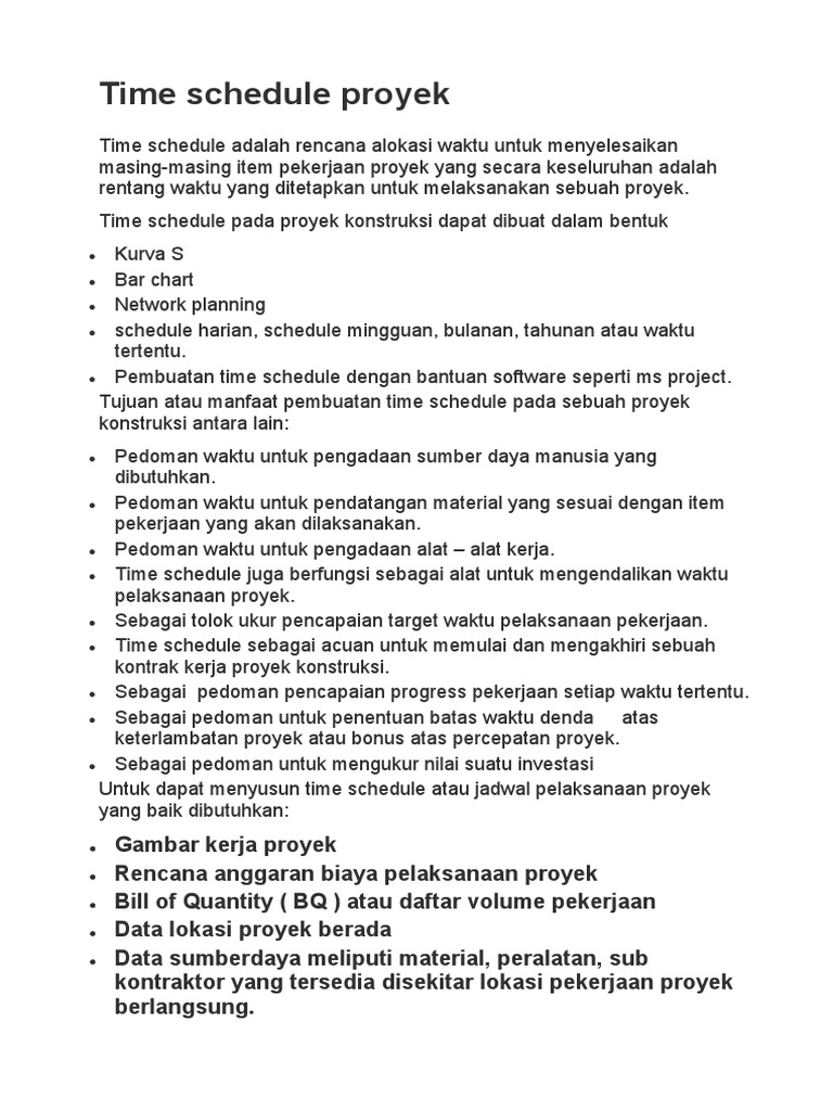 Jadwal Pelaksanaan Proyek Konstruksi | PDF | Teknologi & Rekayasa