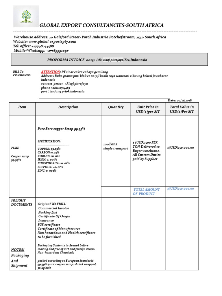 INDONESIA - Copper Scrap - INVOICE | PDF