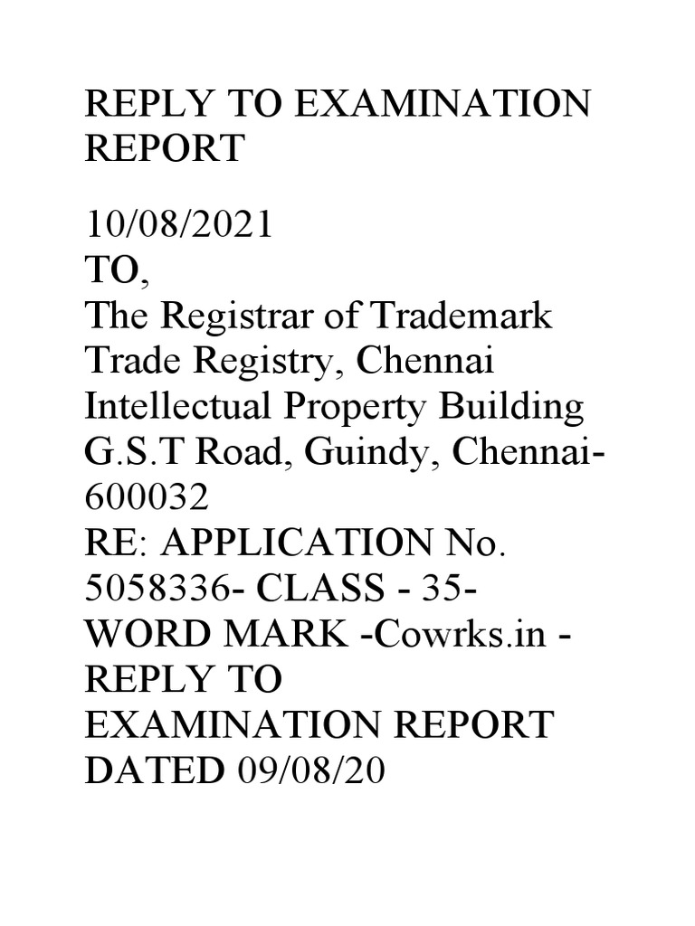 Reply To Examination Report | PDF