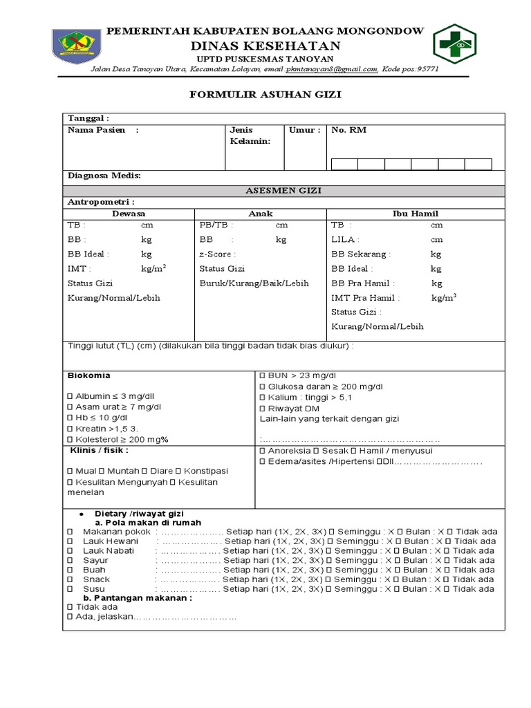 Formulir Asuhan Gizi Puskesmas | PDF