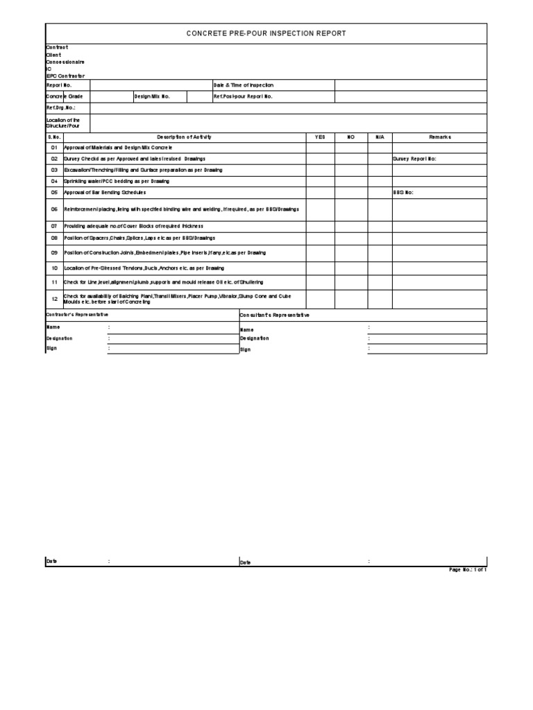 002 CONCRETE PRE-POUR INSPECTION REPORT | PDF